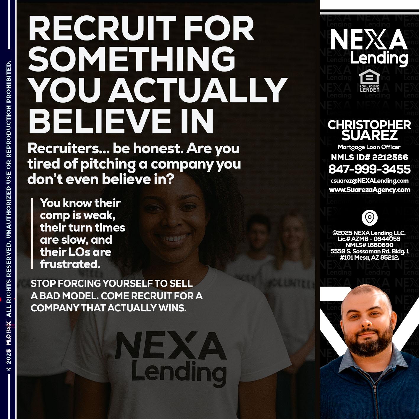 RECRUITING - Christopher Suarez -Mortgage Loan Officer Coach